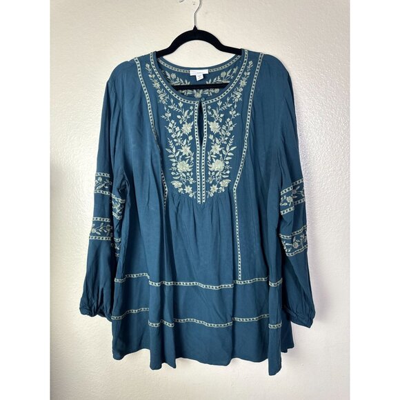 J. Jill | Tops | J Jill Womens Teal Floral Embroidered Tunic Top Plus ...